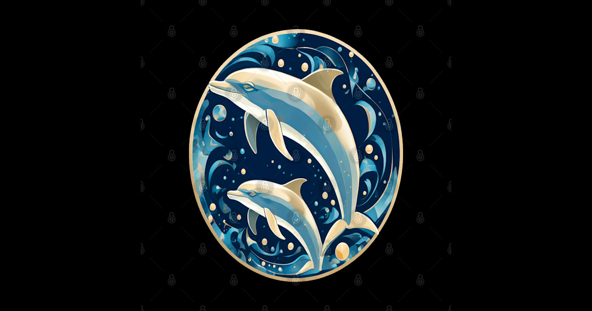Dolphins in Art Deco Style - Blue Dolphin - Posters and Art Prints ...