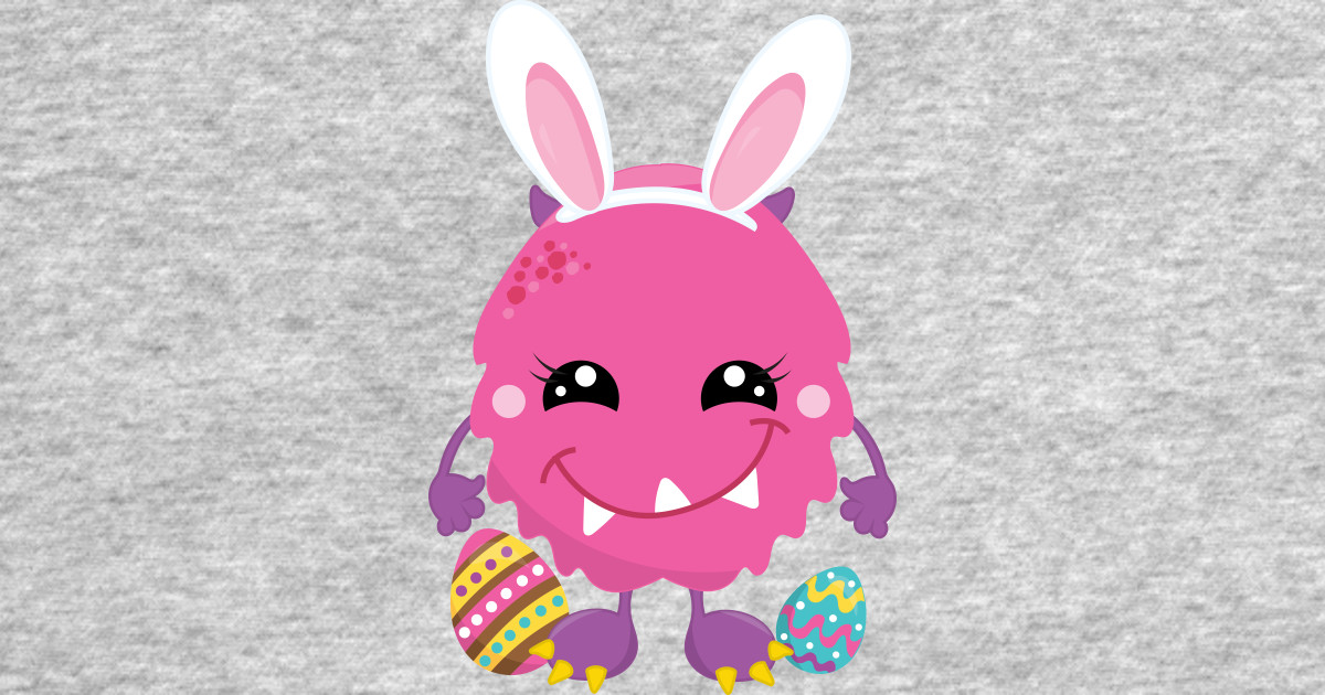 Cute Monster, Pink Monster, Easter Eggs, Horns - Easter Monster - T ...