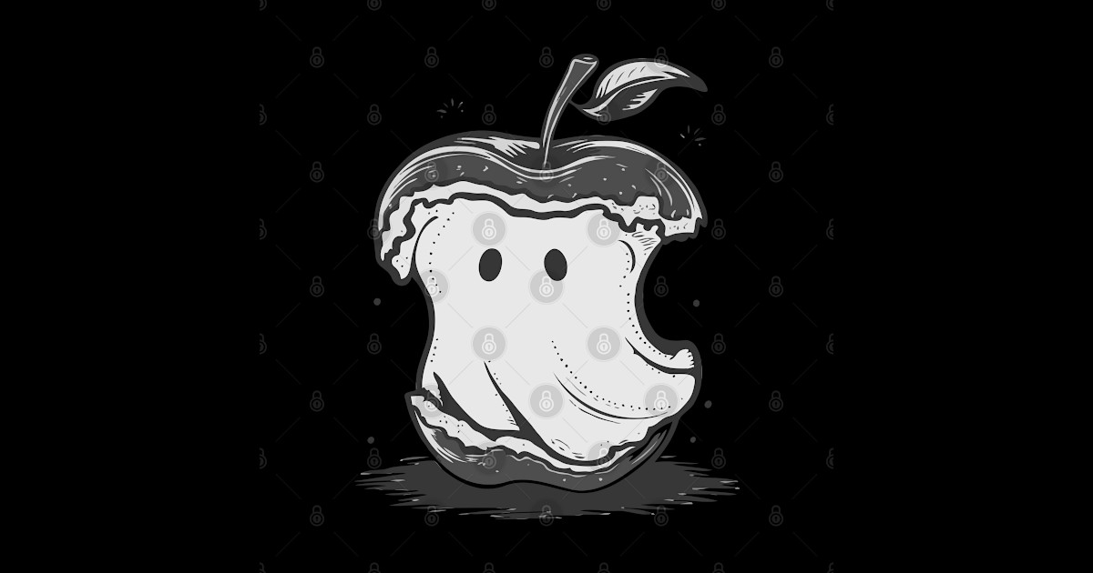 Spooky Applecore - Grey - Apple - Sticker | TeePublic
