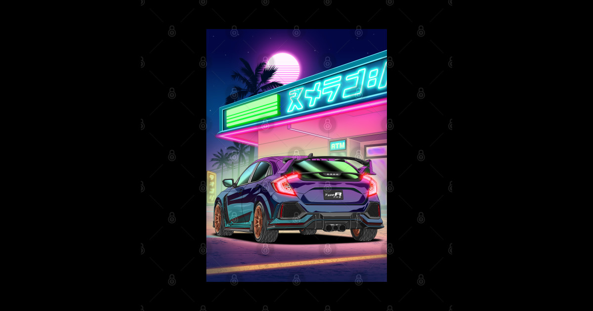Black Honda Civic Type R FK8 Neon Night - Honda Civic - Posters and Art ...