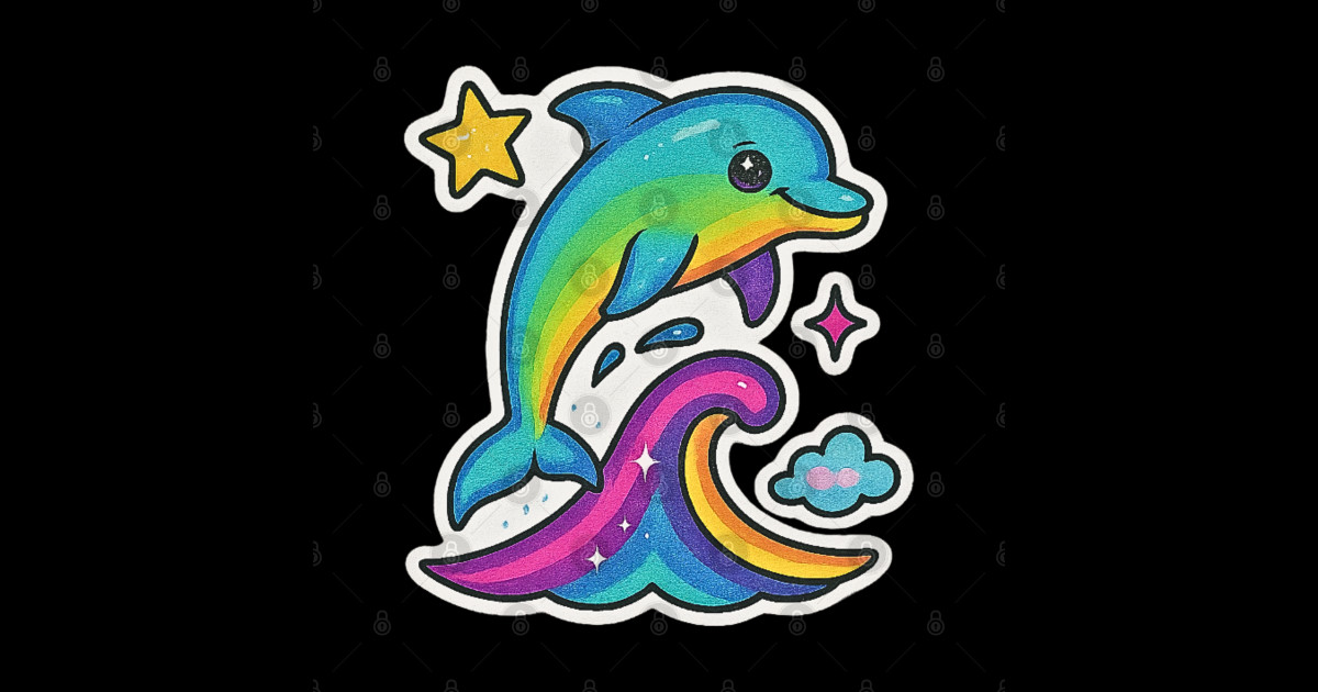 Rainbow Dolphin Dreamwave - Dolphin - Sticker | TeePublic
