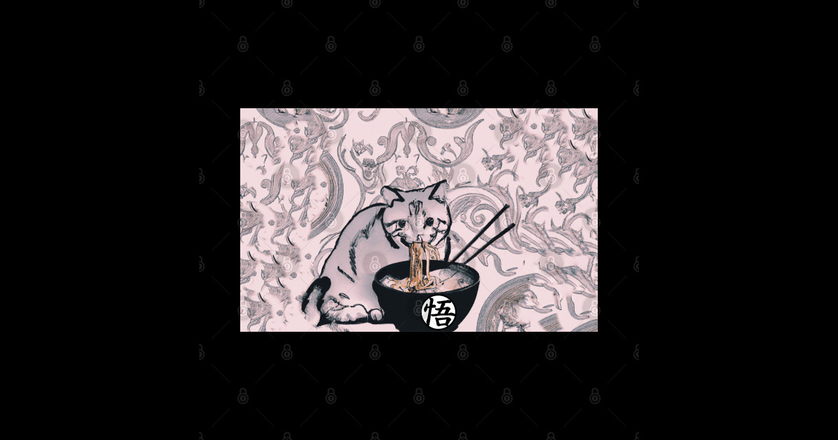 Anime Cat Eating Ramen Aesthetic - Cat - Sticker | TeePublic