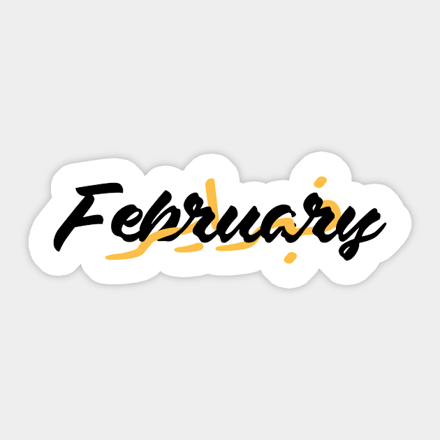 February Yellow Calligraphy - February Birthday Gift Ideas - Sticker ...