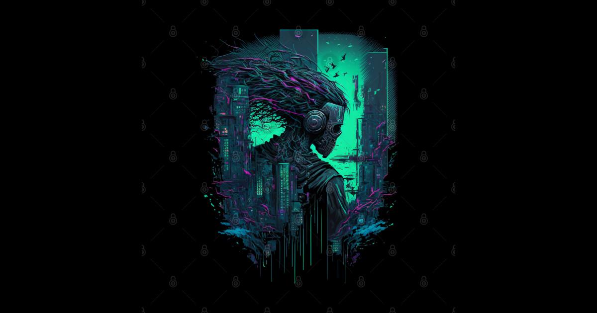 Cyberpunk android cyborg hunter - Sjg Digital - Sticker | TeePublic