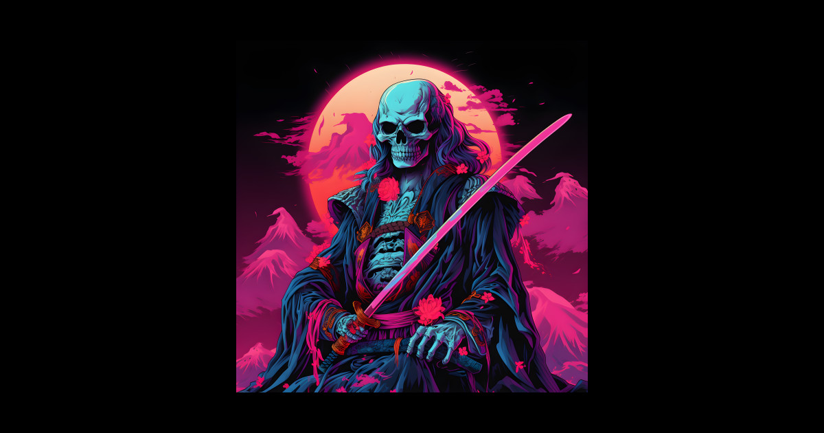 Samurai Skeleton Vaporwave - Samurai Skeleton Vaporwave - Sticker ...