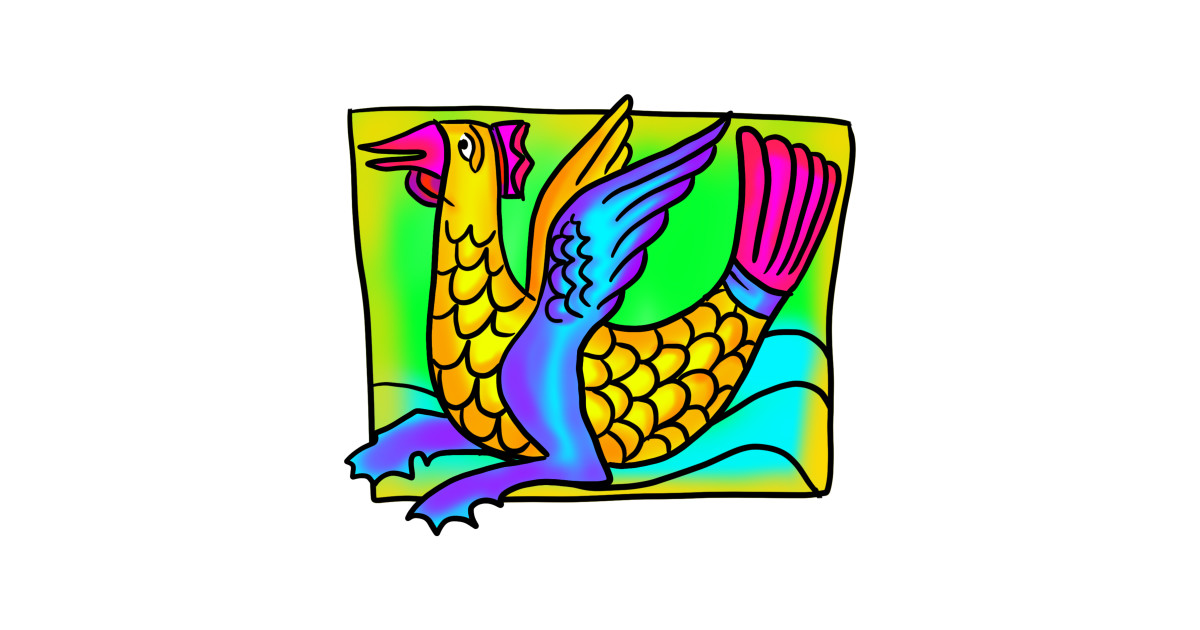 Garish Chicken Mermaid Medieval Fish Thing 90's Retro Frank Style ...
