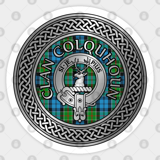 Clan Colquhoun Crest & Tartan Knot - Colquhoun - Sticker | TeePublic