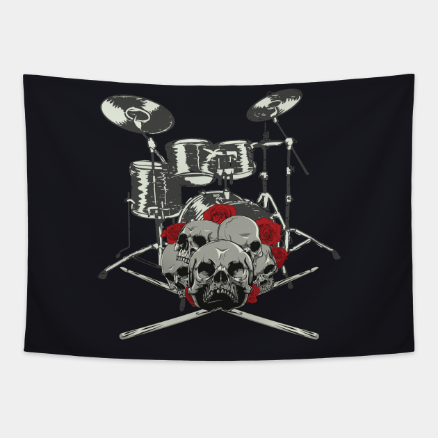 Skull Drummer Drums - Skull Drummer - Tapestry | TeePublic