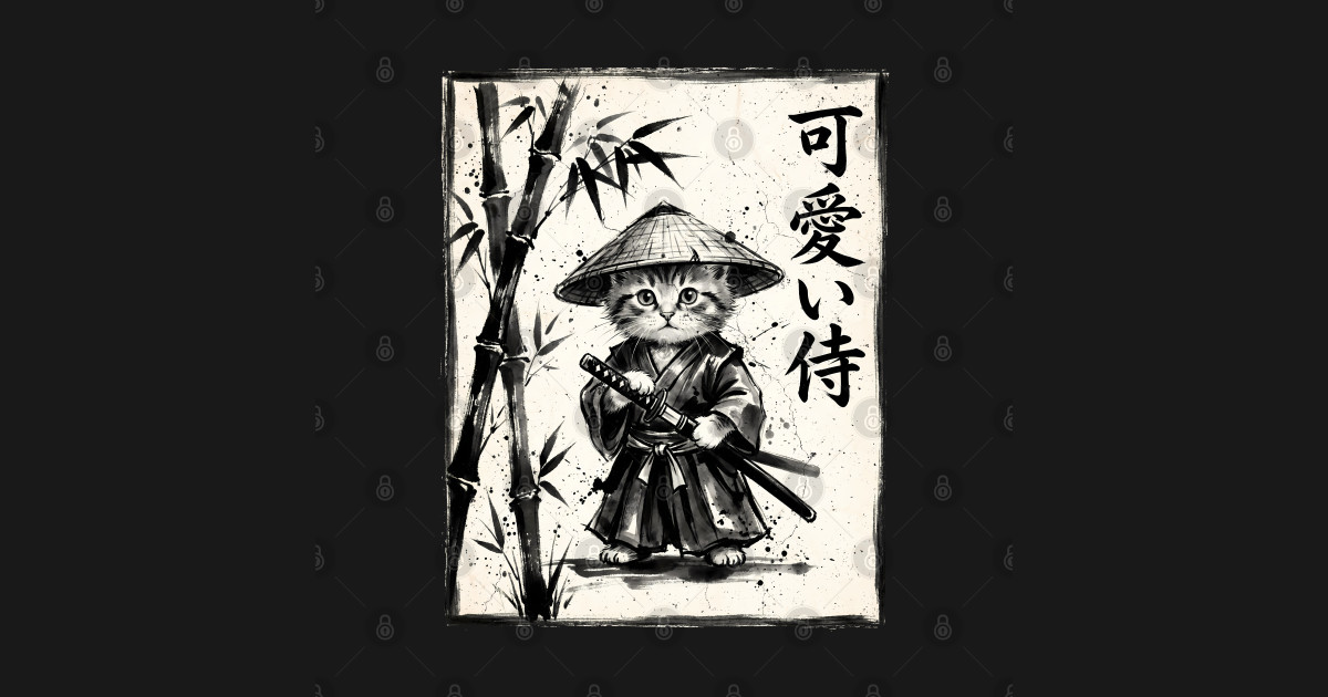 Samurai Cat Sumi-e Japanese Painting - Samurai - T-Shirt | TeePublic