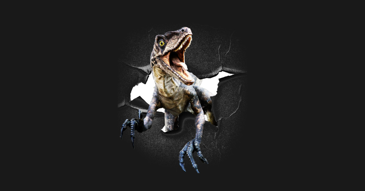 Funny Raptor Dinosaur Poking Head, Cracked Wall - Funny Raptor Dinosaur ...