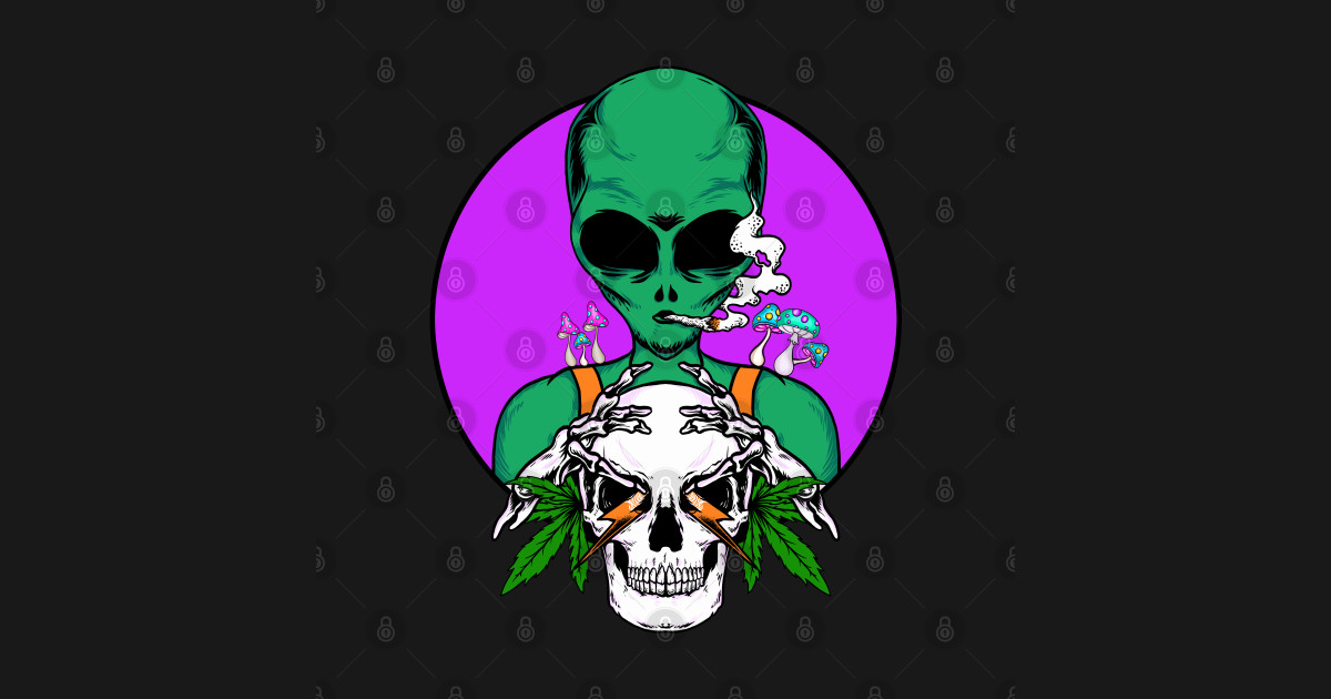 Stoner Alien and Skull - Stoner - T-Shirt | TeePublic