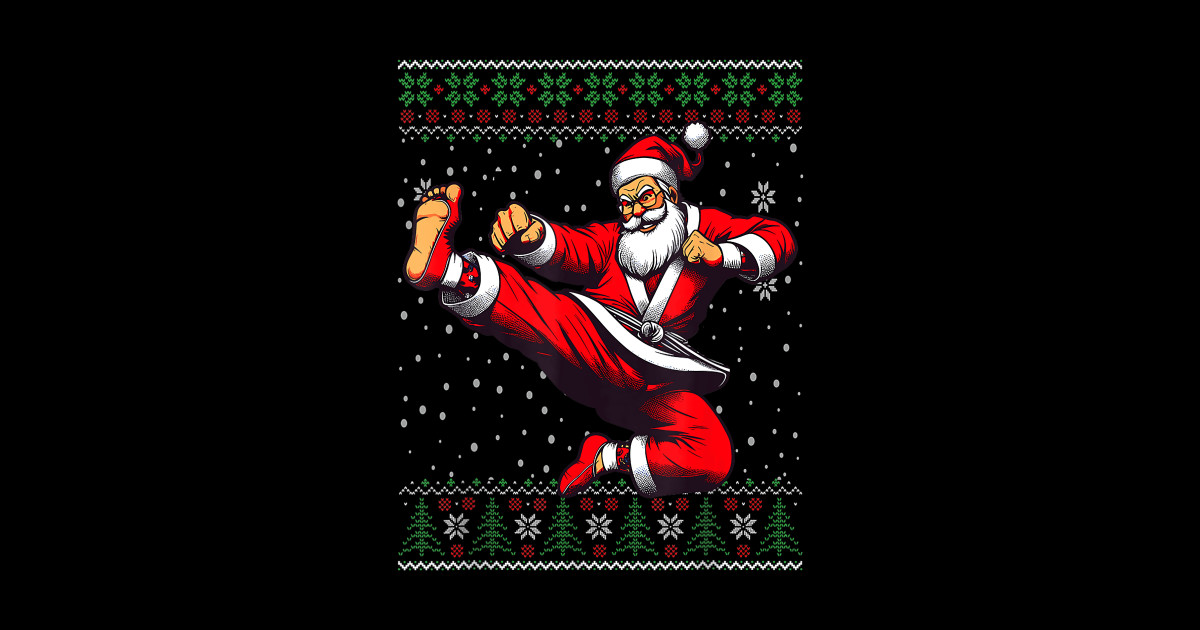 Santa Karate Kick Christmas Martial Arts Funny Holiday Design - Karate ...