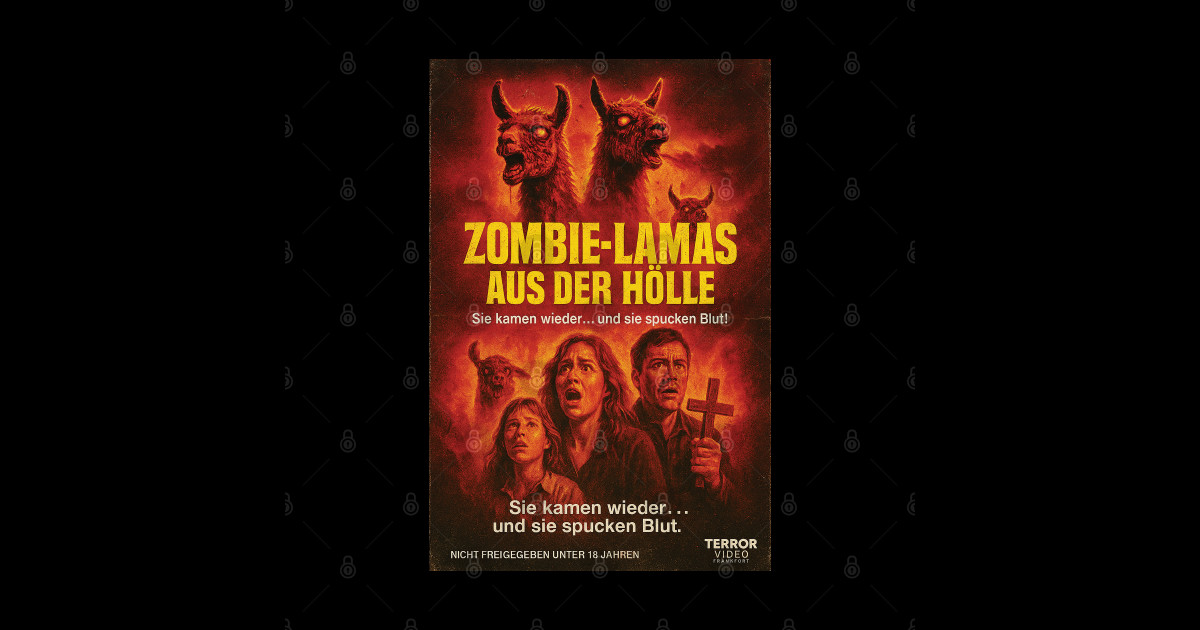 Zombie Llamas - Fake Movie Poster - Horror Movie Addict - Sticker ...