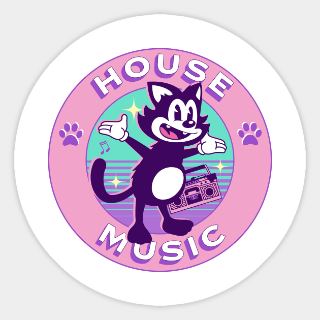 HOUSE MUSIC - Cartoon House Cat - House Music - Sticker | TeePublic