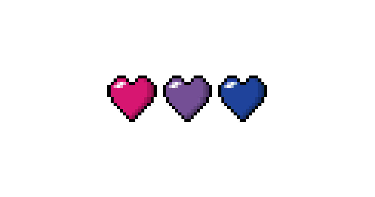 Row of Three Bisexual Pride Flag Pixel Hearts - Bisexual Pride - T ...