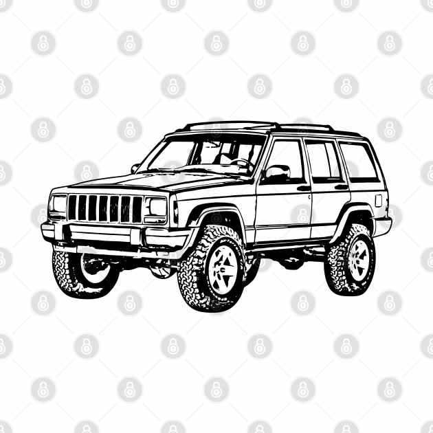 1997 Cherokee Sport 4WD Sketch Art - Jeep - T-Shirt | TeePublic