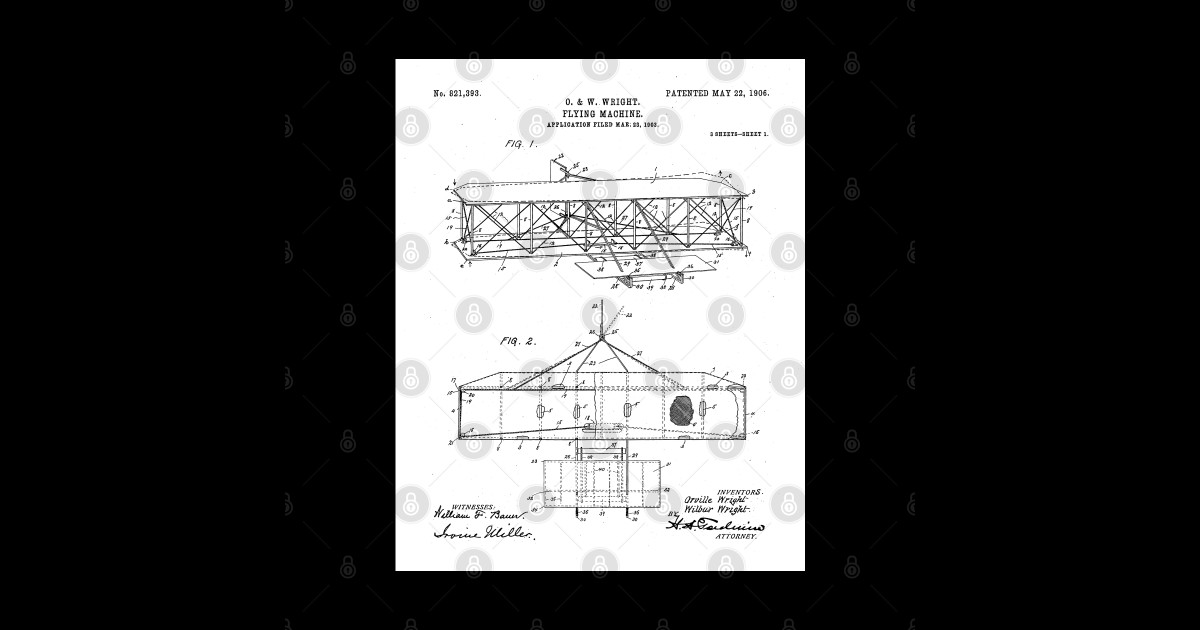 Wright Brothers Airplane Patent - Aviation History Art - Black And ...