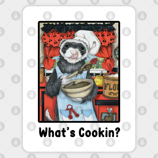 Chef Ferret - What's Cookin? - Black Outlined Design - Baking - Sticker ...