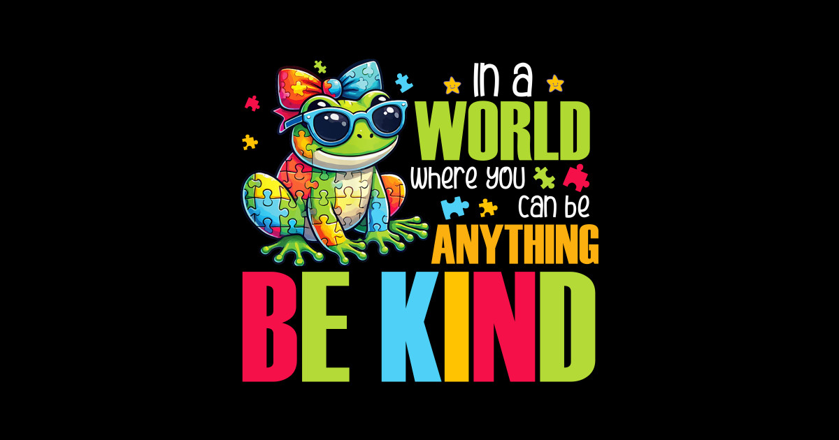 Be Kind Autism Awareness Frog Puzzle Piece - Autism Awareness - Sticker ...