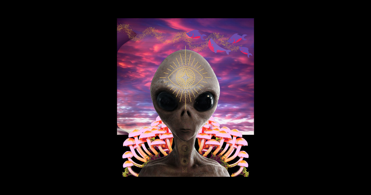 Vaporwave Alien Goa Trip Party Techno Club Pilze - Techno - Sticker ...