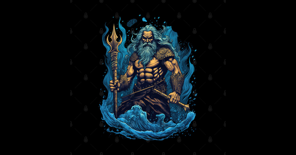 Poseidon the God of the Oceans and Seas - Poseidon - Sticker | TeePublic
