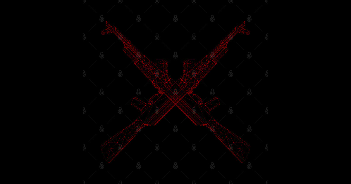 Red AKM rifles wireframe - Red - Sticker | TeePublic