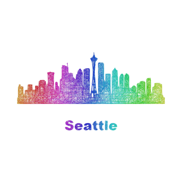 Rainbow Seattle skyline - Seattle - T-Shirt | TeePublic
