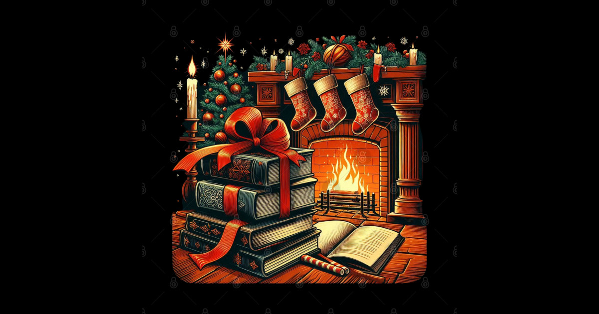 Cozy Christmas Fireplace Books Holiday Reading Vibe - Christmas Cozy ...