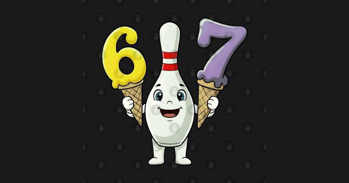 67 Bowling Pin Six Seven Ice Cream Drip - Funny Bowling Humor - T-Shirt ...