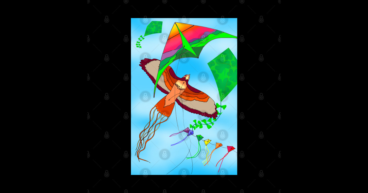 Flying Kites in a Blue Sky - Bird Kite, Hawk, Colorful Kites of ...
