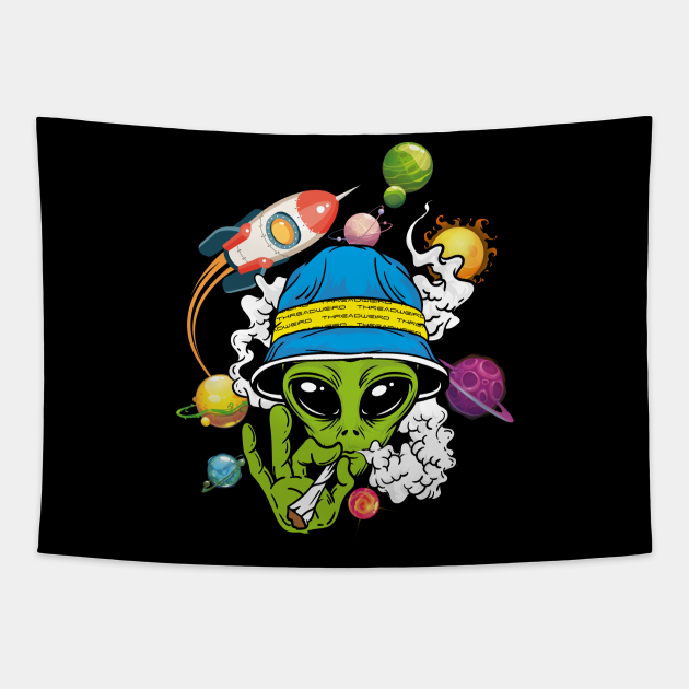 Alien Smoking Weed - Alien Smoking Weed - Tapestry | TeePublic