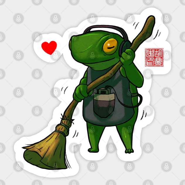 sweeping housecleaning frog - Frog - Sticker | TeePublic