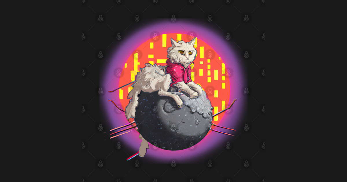 Cyberpunk Kitty - Resting On Moon - T-Shirt | TeePublic
