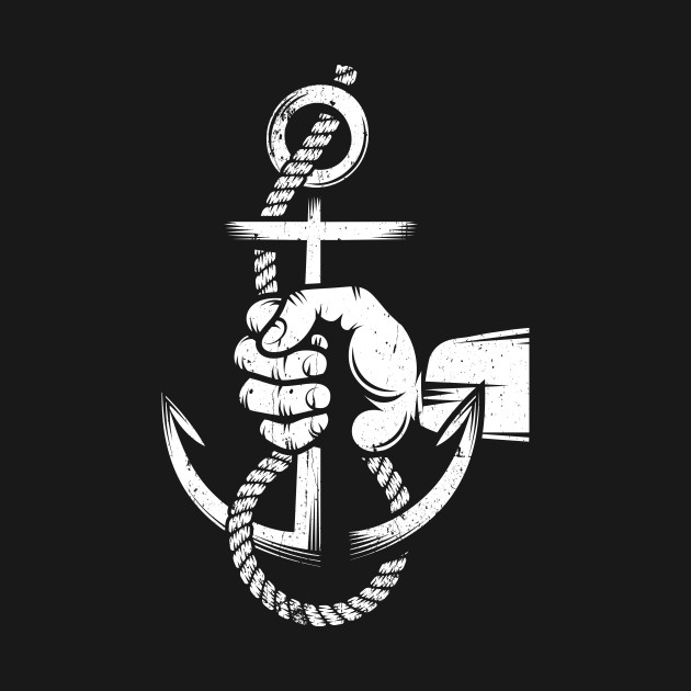 Sailor hand holds an anchor with rope - Anchor - T-Shirt | TeePublic