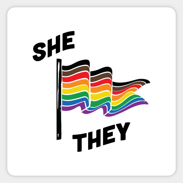 She/They Pronouns Retro Banner - She They - Sticker | TeePublic