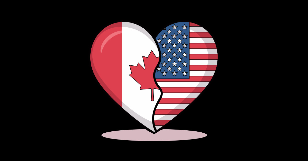 Half American Half Canadian Flag Heart - Useh - Sticker | TeePublic