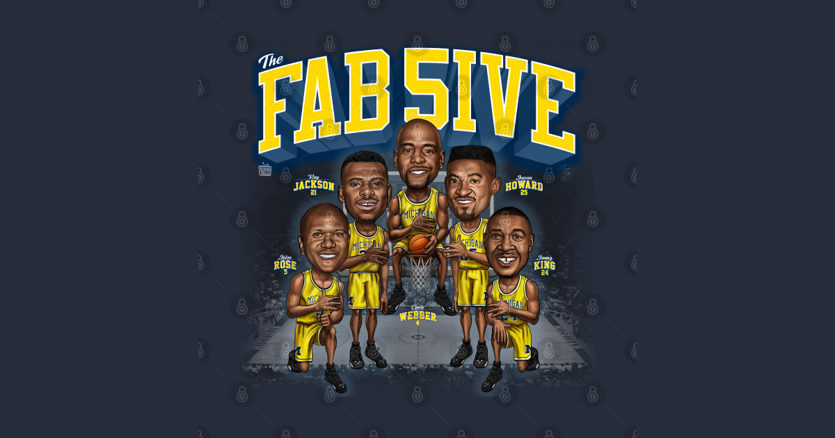 Fab Five Michigan Wolverine Caricatures - Fab 5 - T-Shirt | TeePublic