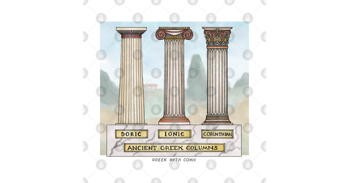 Polychrome Ancient Greek Column orders - with watercolour background ...