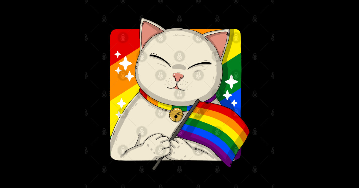 Cute Cat Holding LGBTQ Pride Flag - Gay Pride - Sticker | TeePublic