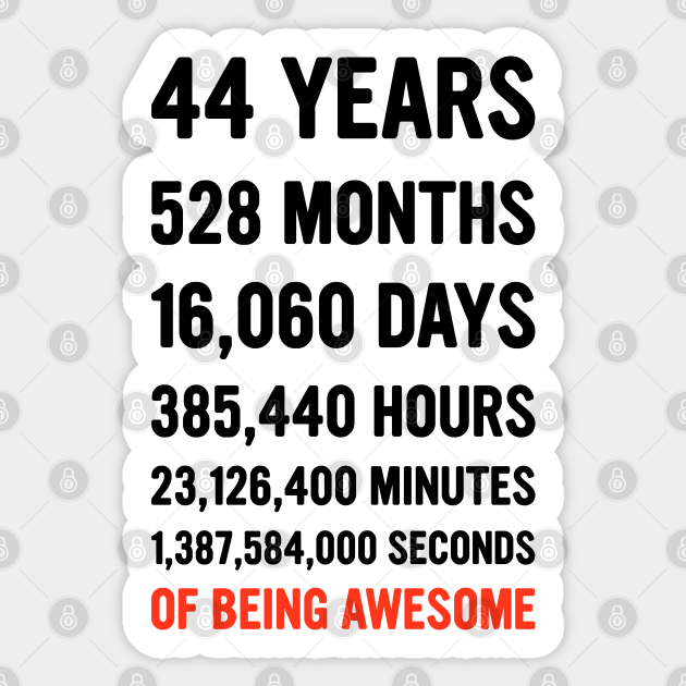 44th Birthday Countdown Of Being Awesome - Happy Birthday Funny Gift ...