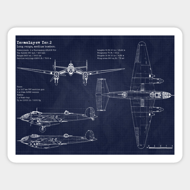 Blueprint Yermolayev Yer-2 - Blueprint - Sticker | TeePublic