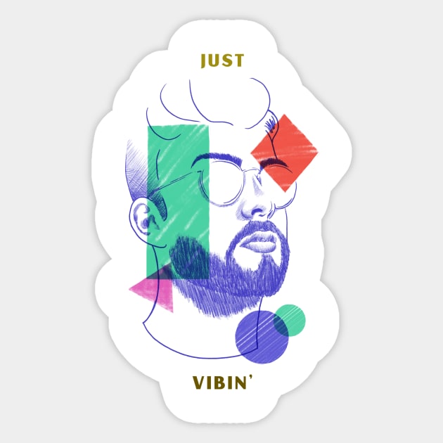Just Vibin' Positive Mental State Male Portrait - Vibing - Sticker ...