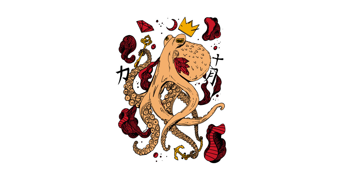 Royal Octopus - Red and Gold - Octopus Artwork - T-Shirt | TeePublic