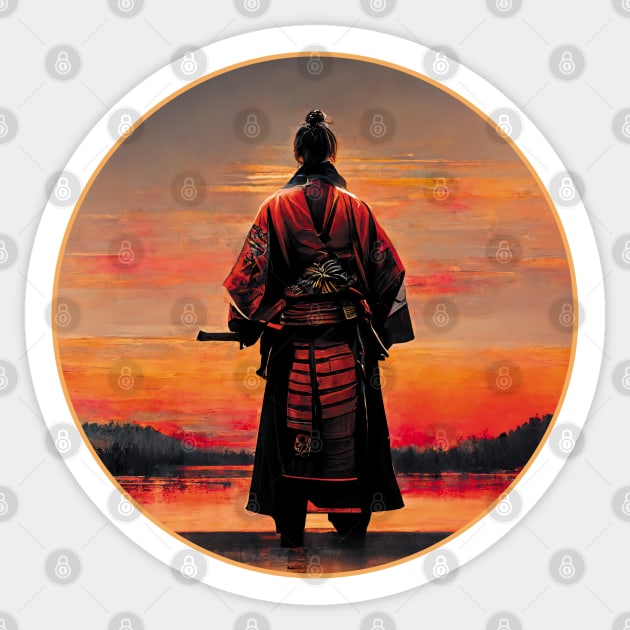 Lonely Samurai Warrior | Red Sky Ronin - Samurai - Sticker | TeePublic