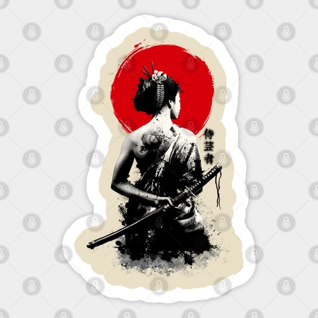 Japanese Samurai Geisha - Samurai Geisha Samurai Woman Dragon - Sticker ...