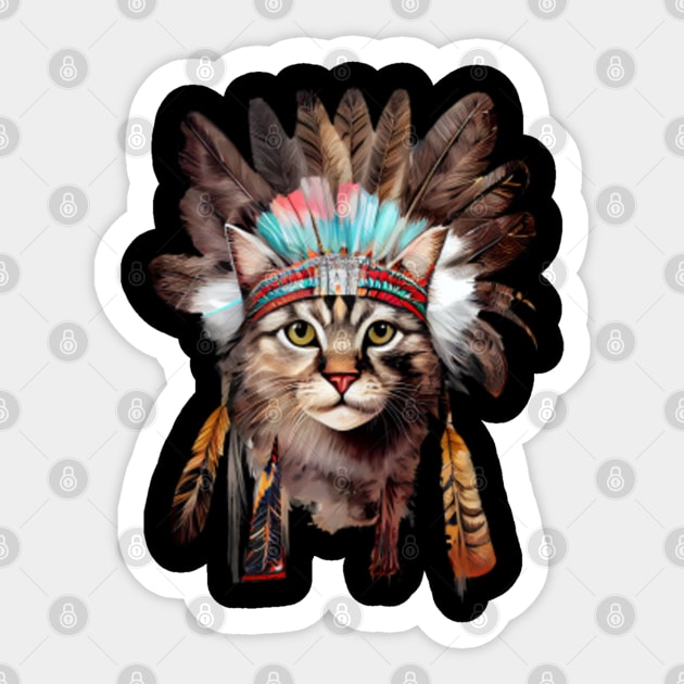 Native American Cat - Indigenous Designs - Sticker | TeePublic