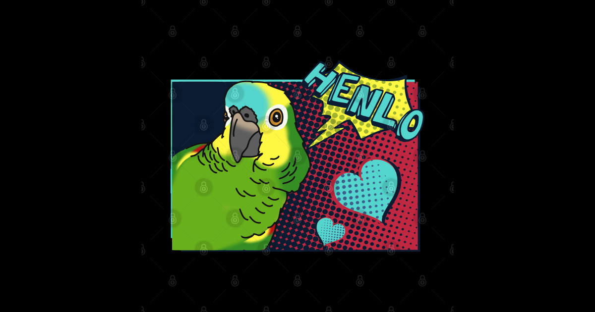 Henlo Blue Fonted Amazon Parrot Comic - Birb Memes - Sticker | TeePublic