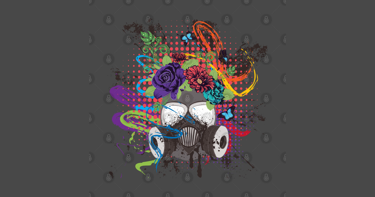 Gas Mask with Roses - Gasmask - T-Shirt | TeePublic
