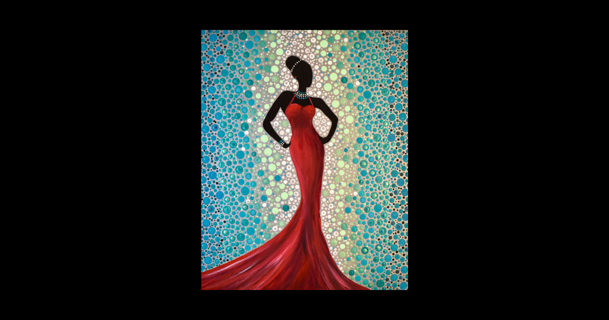 Lady In Red - Dot Painting - Sticker | TeePublic