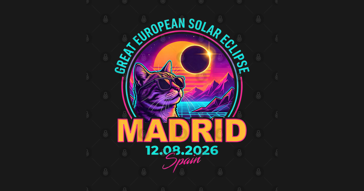 Great European Solar Eclipse 2026 Madrid Spain Cat Retro - 2026 Solar ...